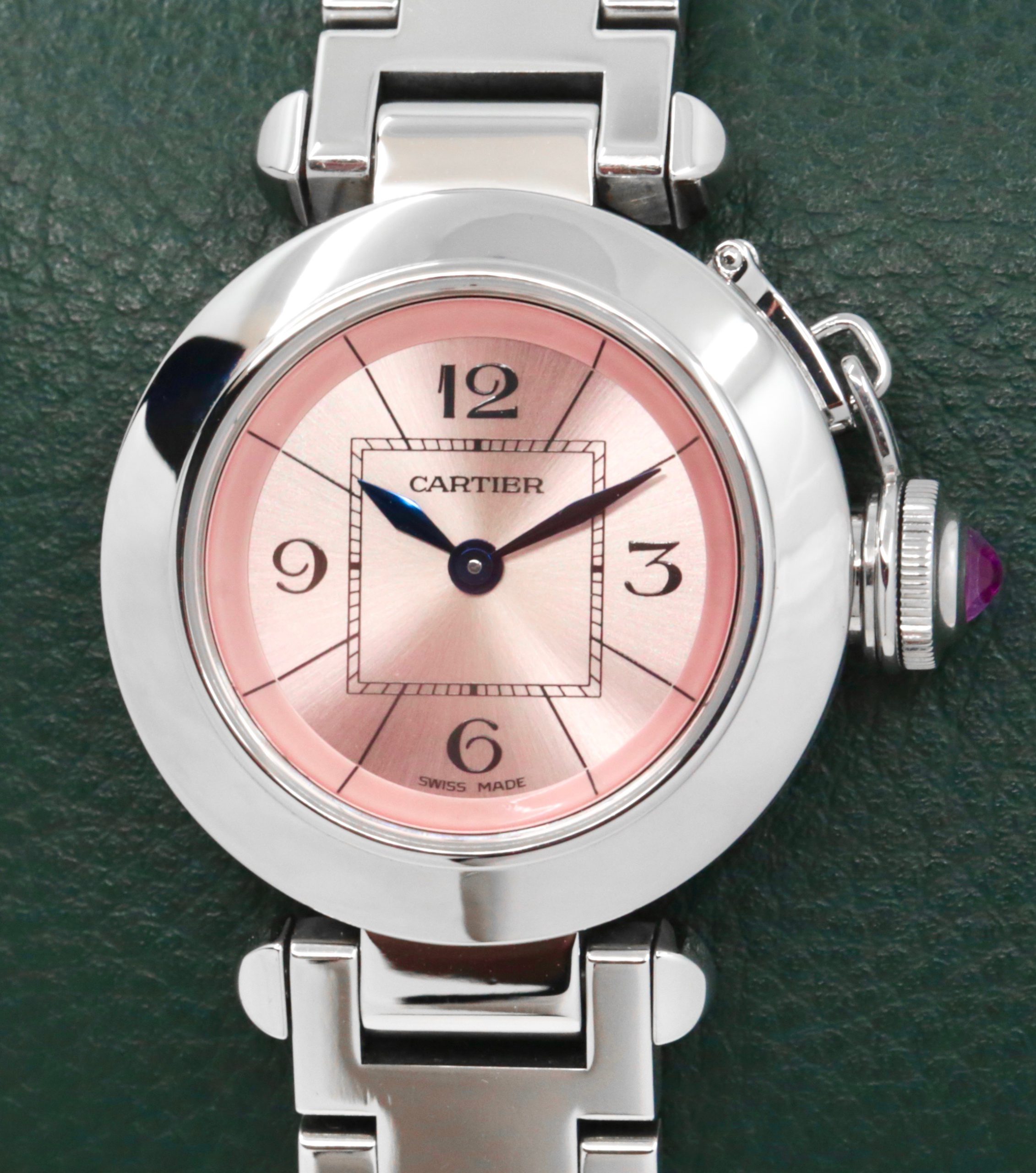 Cartier Miss Pasha, Stainless Steel, Pink Arab Dial, on Stainless Steel ...