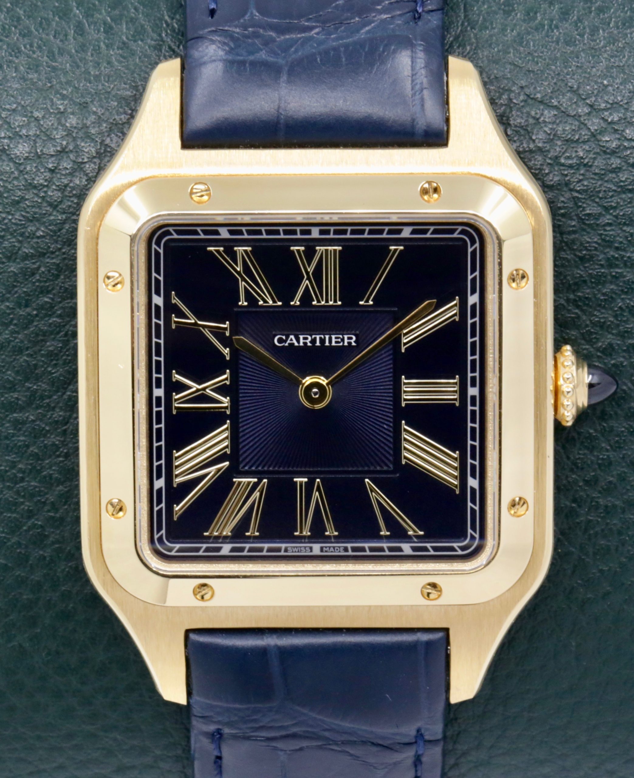 Cartier Santos Dumont, in 18ct Yellow Gold, Navy Blue Satin-Brushed ...