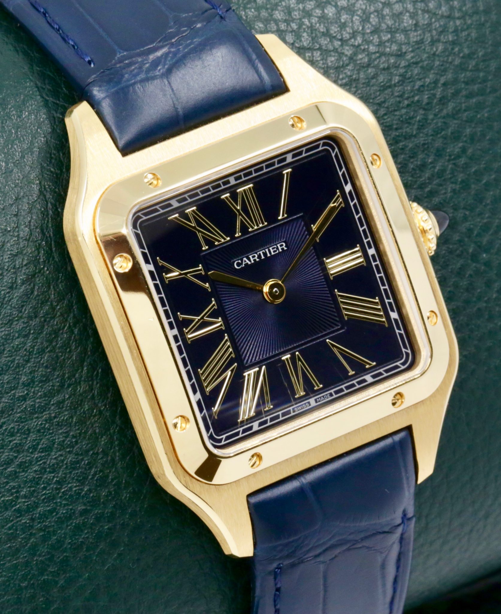Cartier Santos Dumont, in 18ct Yellow Gold, Navy Blue Satin-Brushed ...